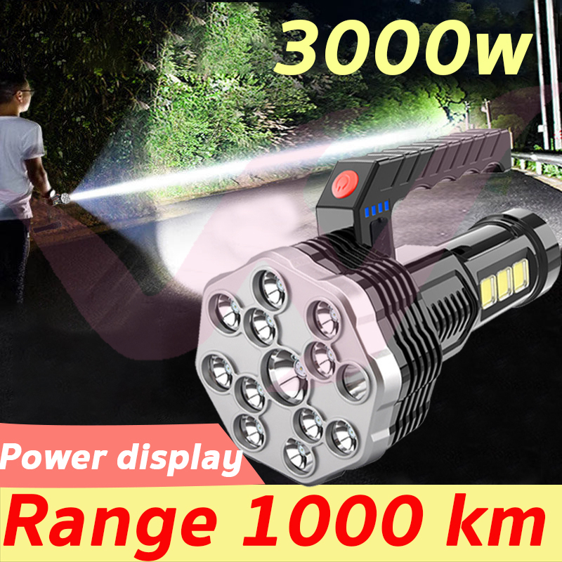 【13LED+3COB】Portable super bright Flashlight USB Rechargeable Powerful ...