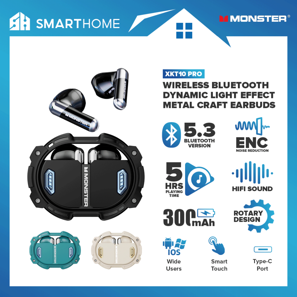 Monster XKT10 PRO TWS Bluetooth Earphones Stereo Surround Large ...