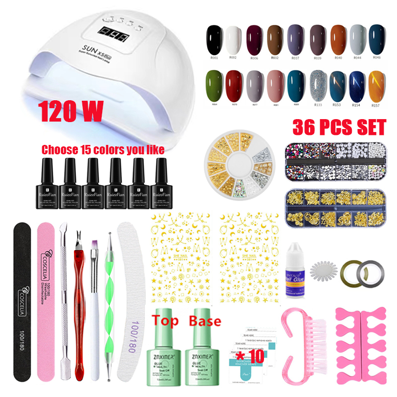 36PCS Gel Nail Polish Set With uv Lamp Gel Nail Dryer 120w Gel Color ...
