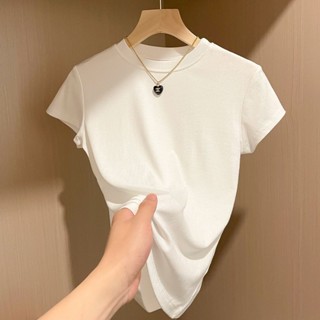 women fashion body hugging top plain round neck blouse short sleeves ...