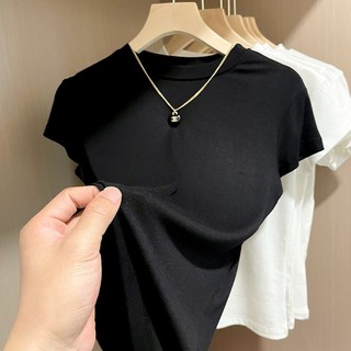 women fashion body hugging top plain round neck blouse short sleeves ...