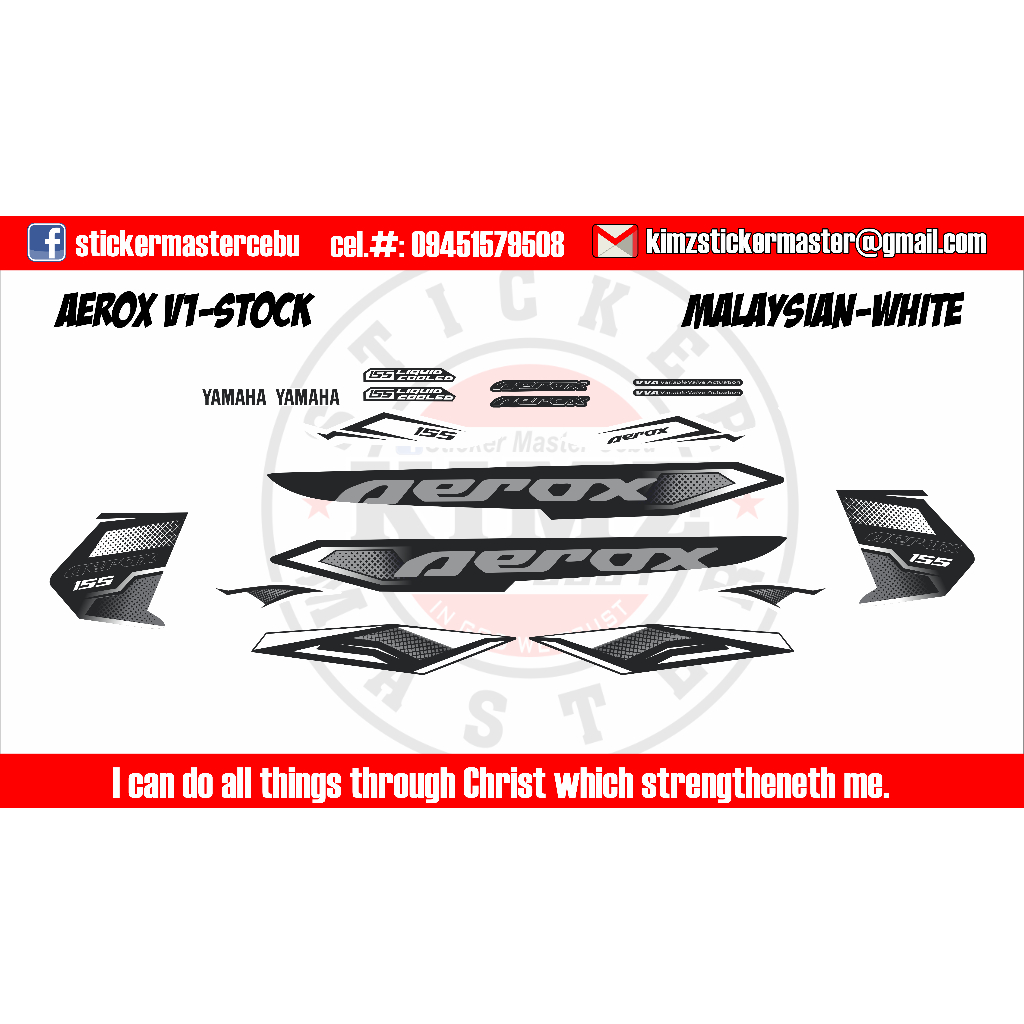 AEROX V1 MALAYSIAN CONCEPT STOCK DECALS (BLACK/WHITE) | Shopee Philippines
