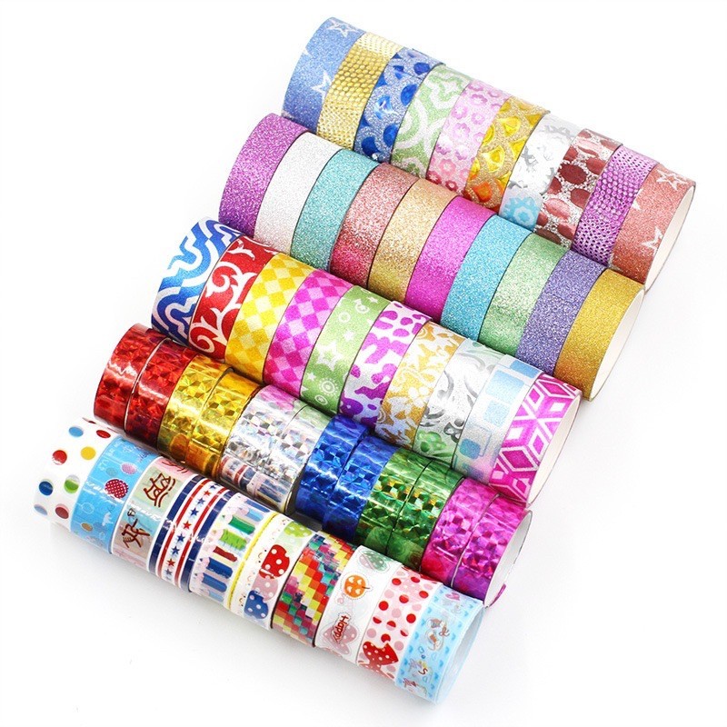 10 Rolls Glitter Washi Tape Stationery Tapes Arts Crafts Colorful Washi ...
