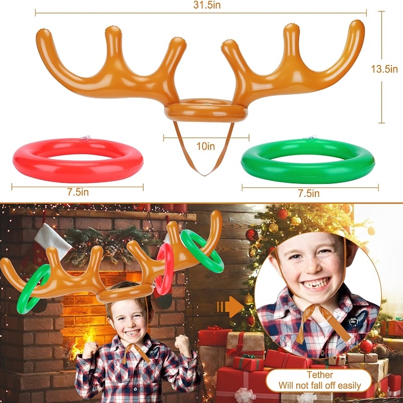 Christmas Inflatable Antlers Deer Head Ring Moose Horn Ring Throwing ...