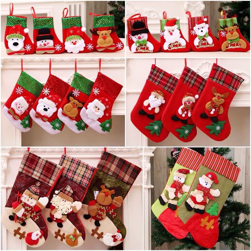 Christmas Socks gift bags stockings Xmas Tree Hanging Ornament Santa ...