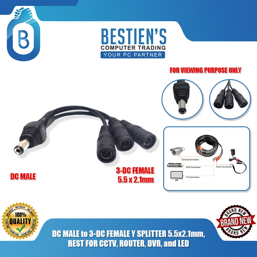 DC MALE to 3-DC FEMALE Y SPLITTER 5.5x2.1mm, BEST FOR CCTV, ROUTER, DVR ...