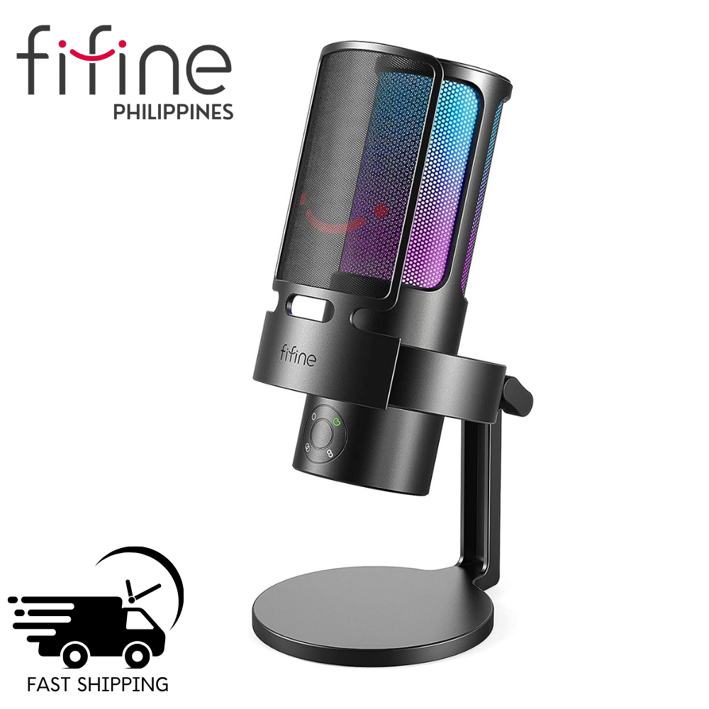 FIFINE AmpliGame A8 Plus Gaming RGB Condenser USB Microphone, PC Computer Mic with 4 Polar ...