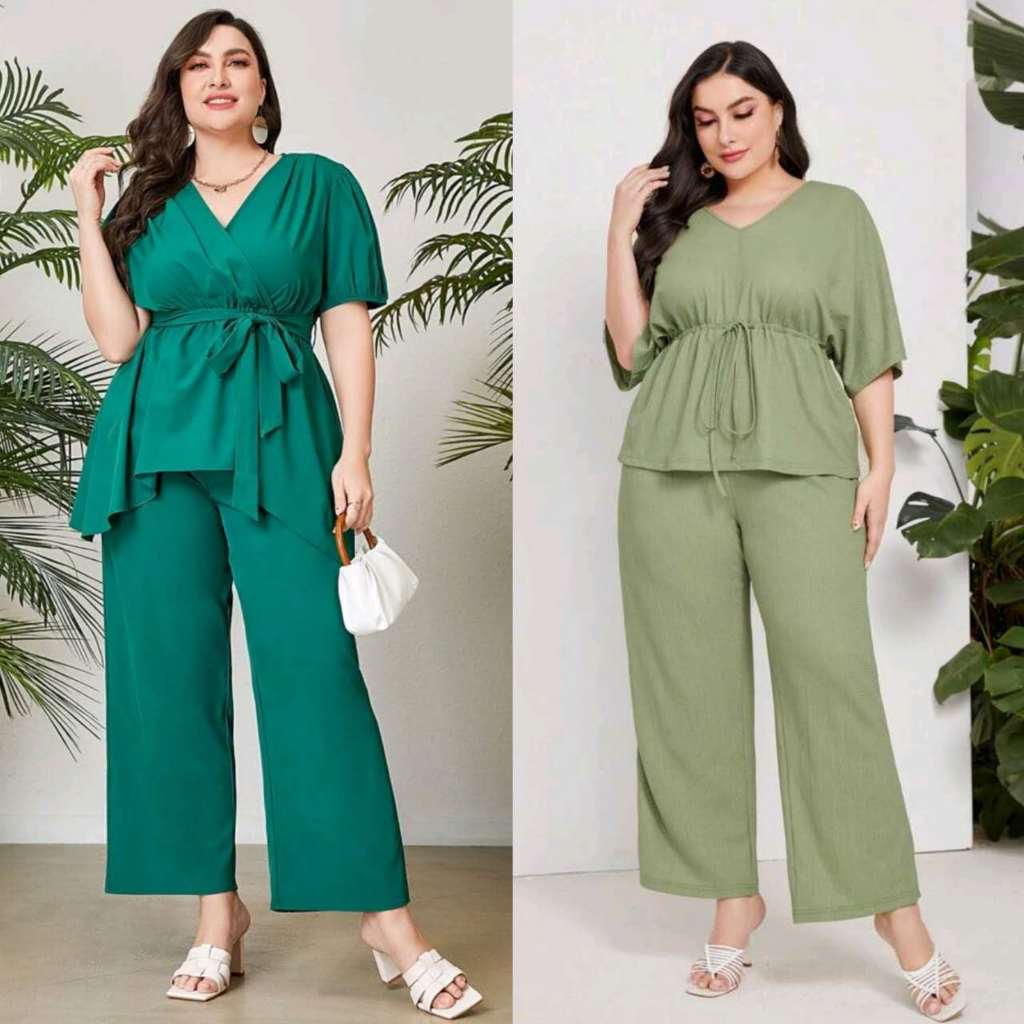 Plus Size Casual Green Solid Color Terno fit to xl | Shopee Philippines