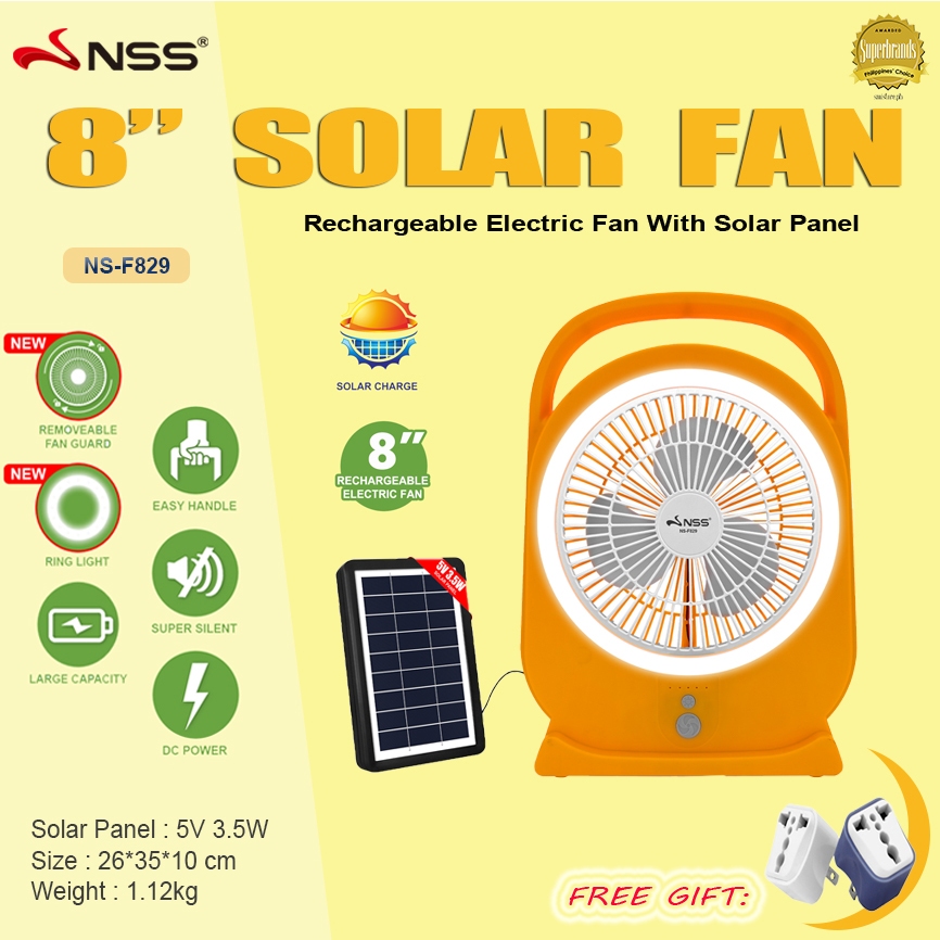 NSS Solar Fan With Panel Rechargeable Solar Powered Fan Electric ...