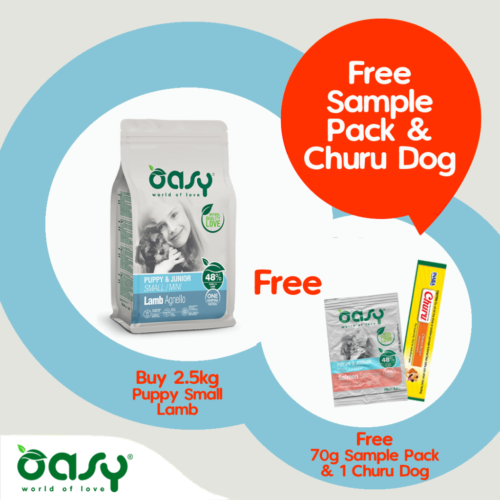 Oasy One Puppy Small Lamb 2.5kg with FREE 70g Sample Pack & 1 Churu Dog ...
