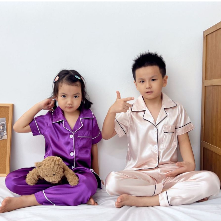 【WAN】 Kids Plain Silk Comfortable Sleepwear Terno Pajama Set | Shopee ...
