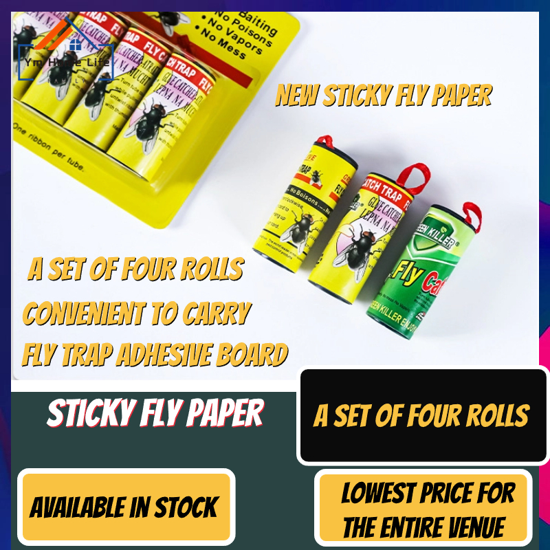 Fly Killer 4 Rolls Sticky Fly Rolls Hanging Fly Paper Sticky Fly Tape ...