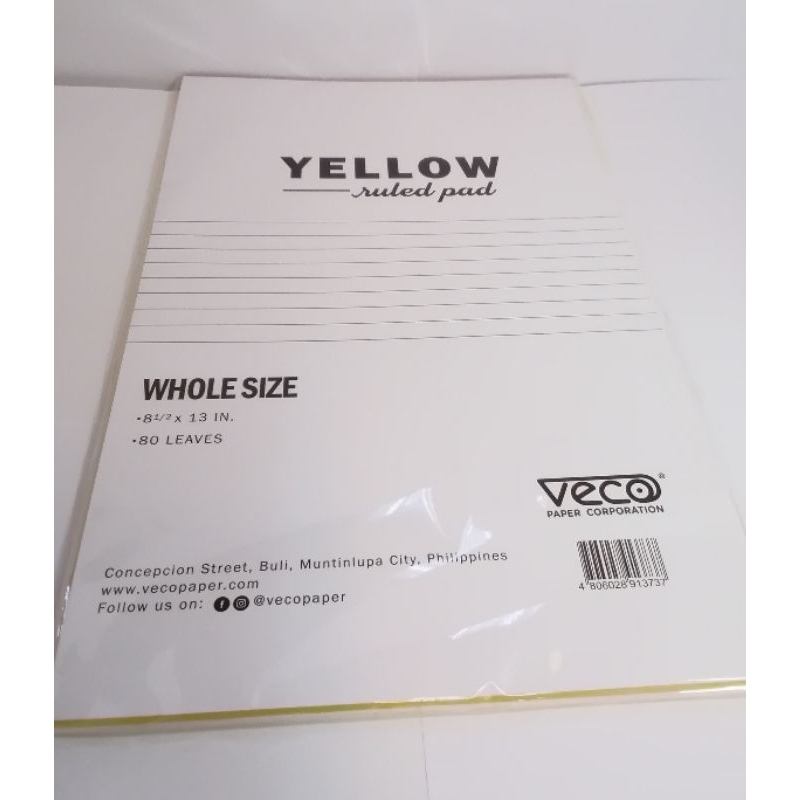1x VECO YELLOW RULED PAD (1 whole size, 1/2 lengthwise, 1/2 crosswise ...