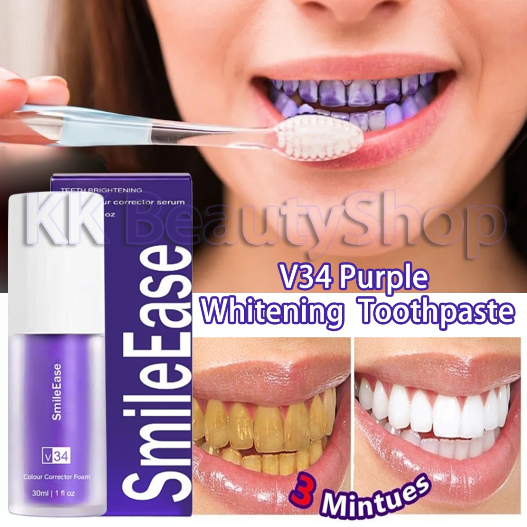 V34 Whitening Toothpaste Teeth Colour Corrector Smile Purple Whitening ...