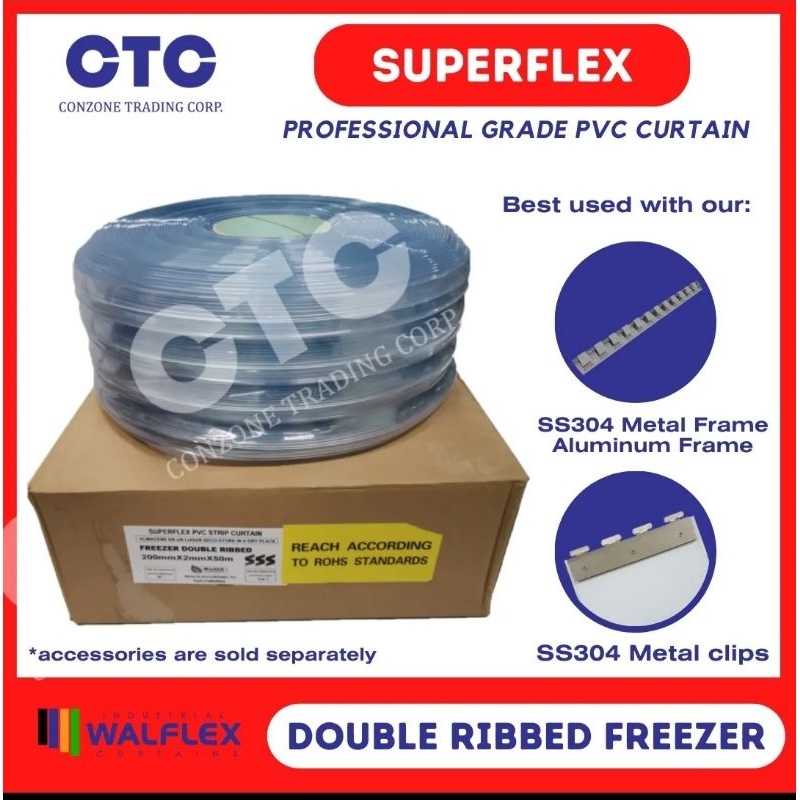 Superflex PVC Strip Curtains roll - Double Ribbed Freezer (200mm x 2mm ...