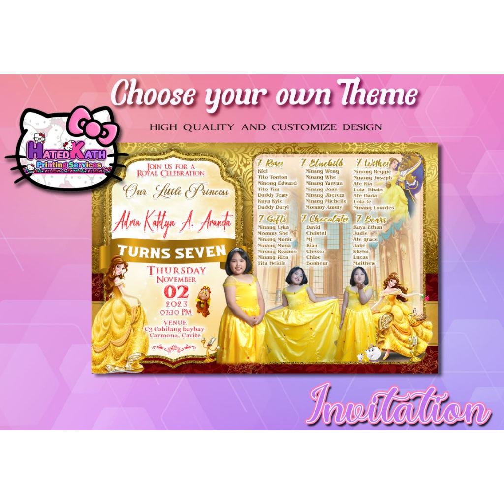 CUSTOMIZED INVITATION CARD | BIRTHDAY | Christening | Princess Belle ...