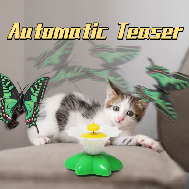 Automatic Electric Rotating Cat Teaser Sticks Butterfly Toy Chasers Pet ...