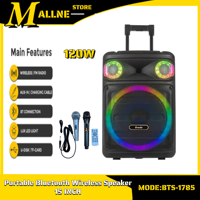BTS-1785 big power outdoor karaoke trolley speaker subwoofer portable ...