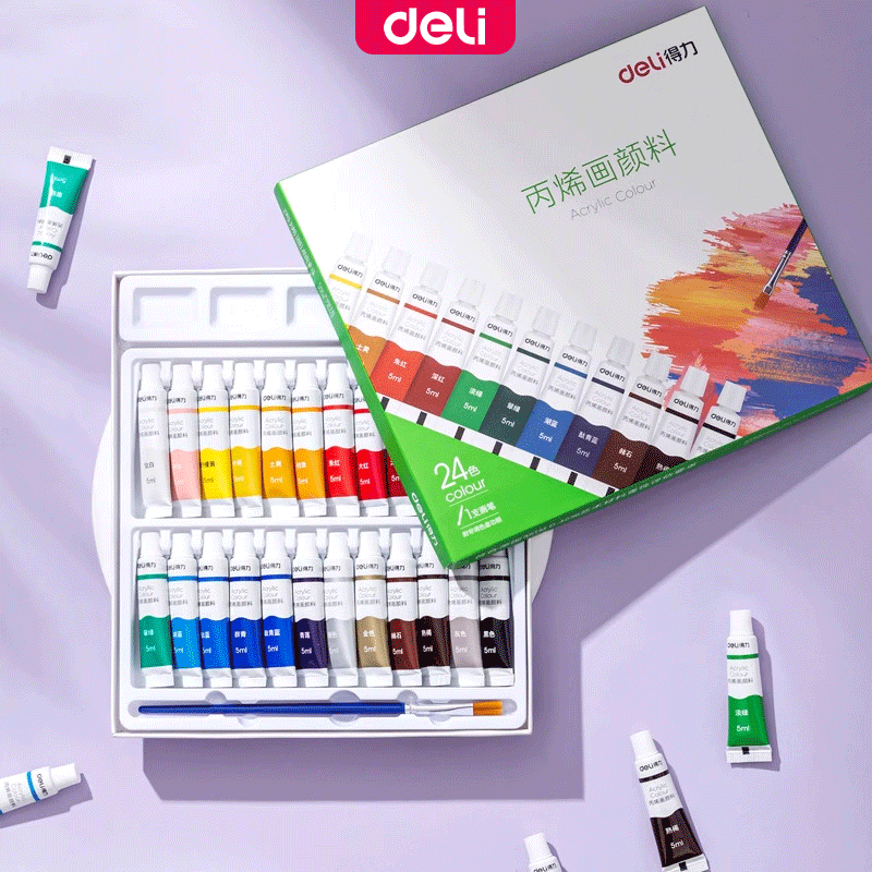 Deli 24/18/12Colors Acrylic Paint Set Watercolor Acrylic Painting Tube ...