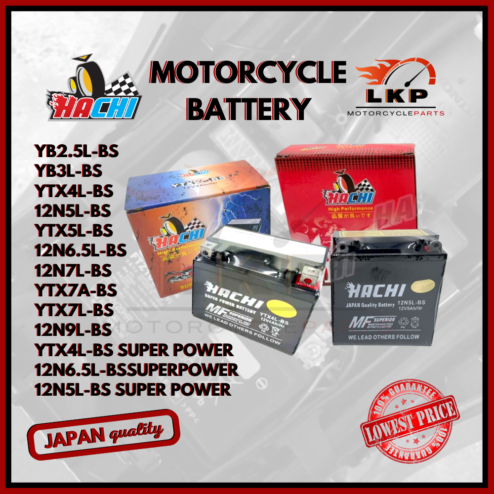 HACHI MOTORCYCLE BATTERY YB2.5L-BS / YB3L-BS / YTX4L-BS / 12N5L-BS ...