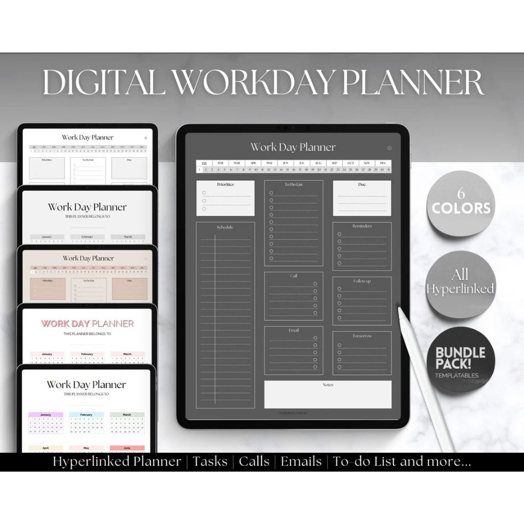 Work Planner, Digital Planner, Work Day Organizer, Daily Planner, Work ...