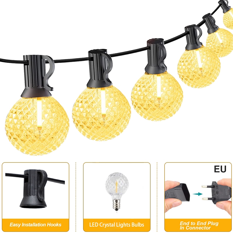 19FT/114.1FT G40 Crystal Ball LED Light String Outdoor Waterproof ...