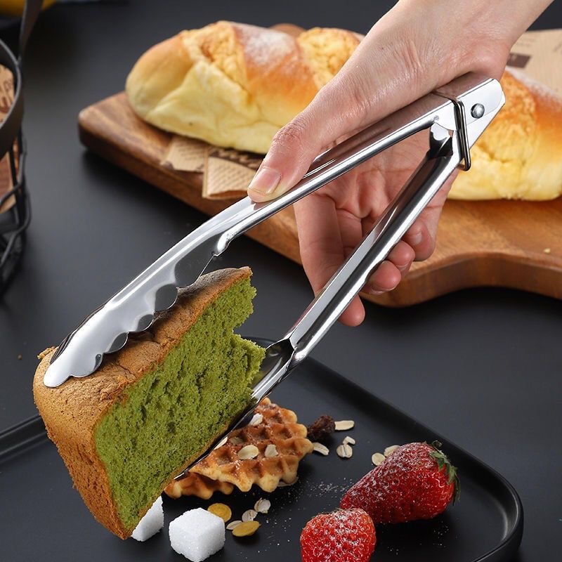 Stainless Steel Plastic Kitchen Tong BBQ Clip Salad Bread Food Clamp ...