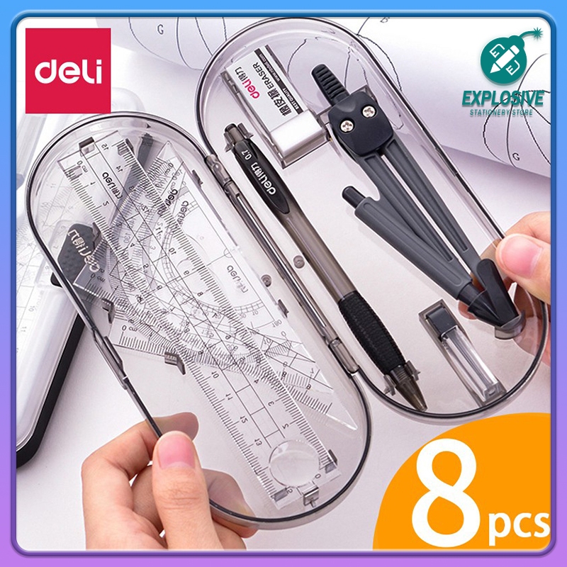 8pcs/set Geometry Compasses Ruler Protractor, Drawing Math Study Tool ...