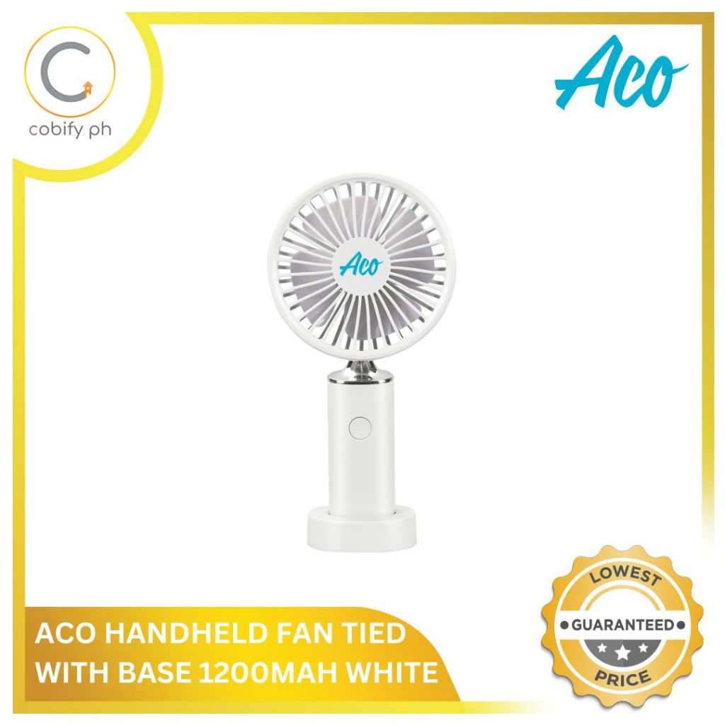 ACO Handheld Fan Tied with Base White USB type 1200mAh | Shopee Philippines