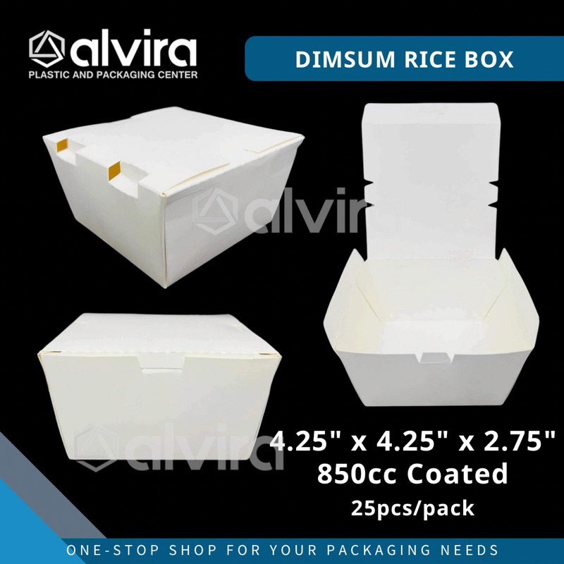 Dimsum Rice White Meal Box Small 4.25" x 4.25" x 2.75" 850cc Coated ...