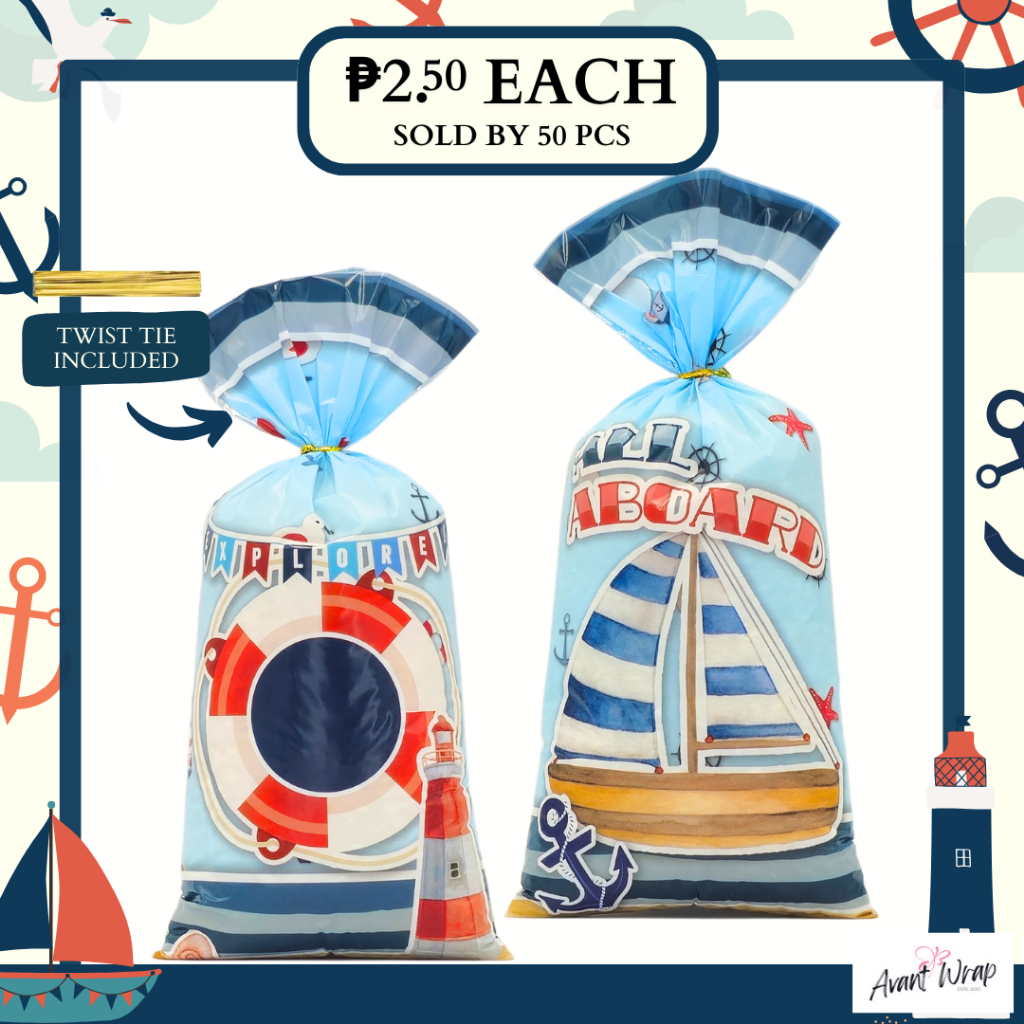 (50PCS) GG2058 Nautical Sail Sea 12X27 CM Plastic Goodie Bags Party ...