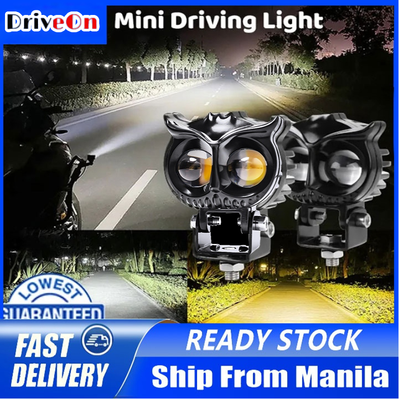 DriveOn Mini Driving Light Set Motorcycle High Low Beam Dual Color ...