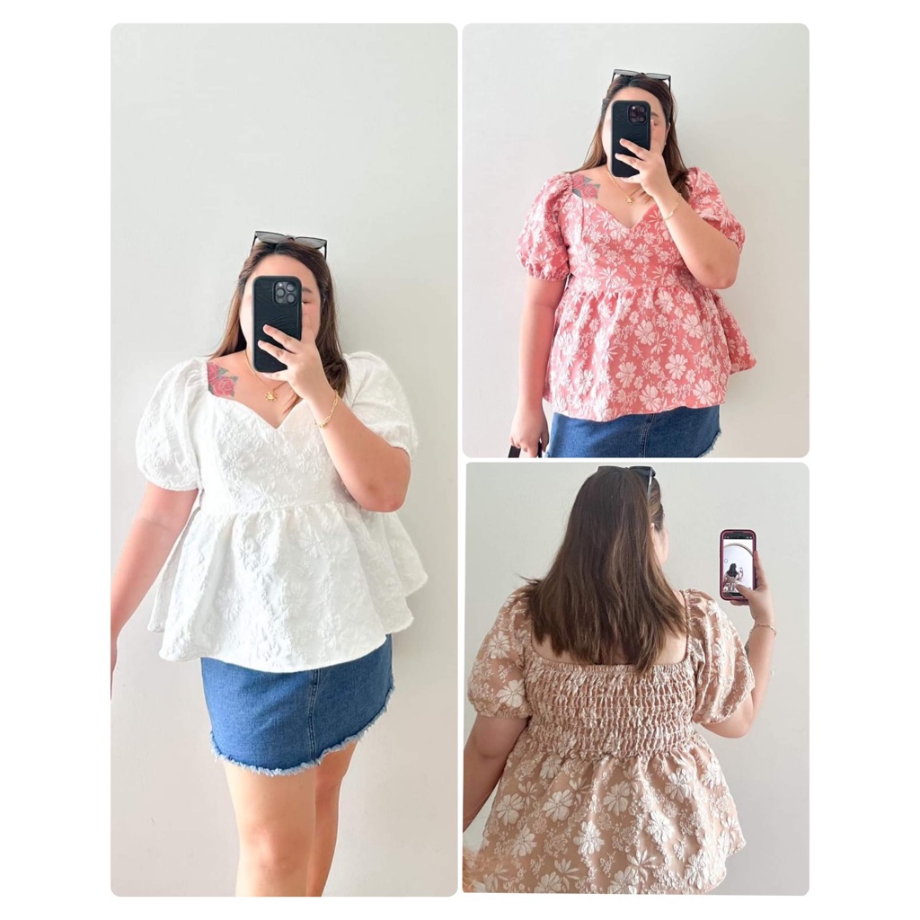 Plus Size Sassy Top | Plus Size Peplum Embossed Blouse | Shopee Philippines