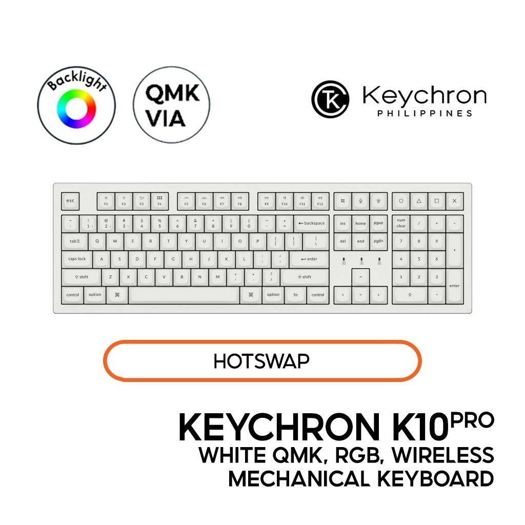 Keychron K10 Pro White QMK Mechanical Keyboard Full , Wired/Bluetooth ...