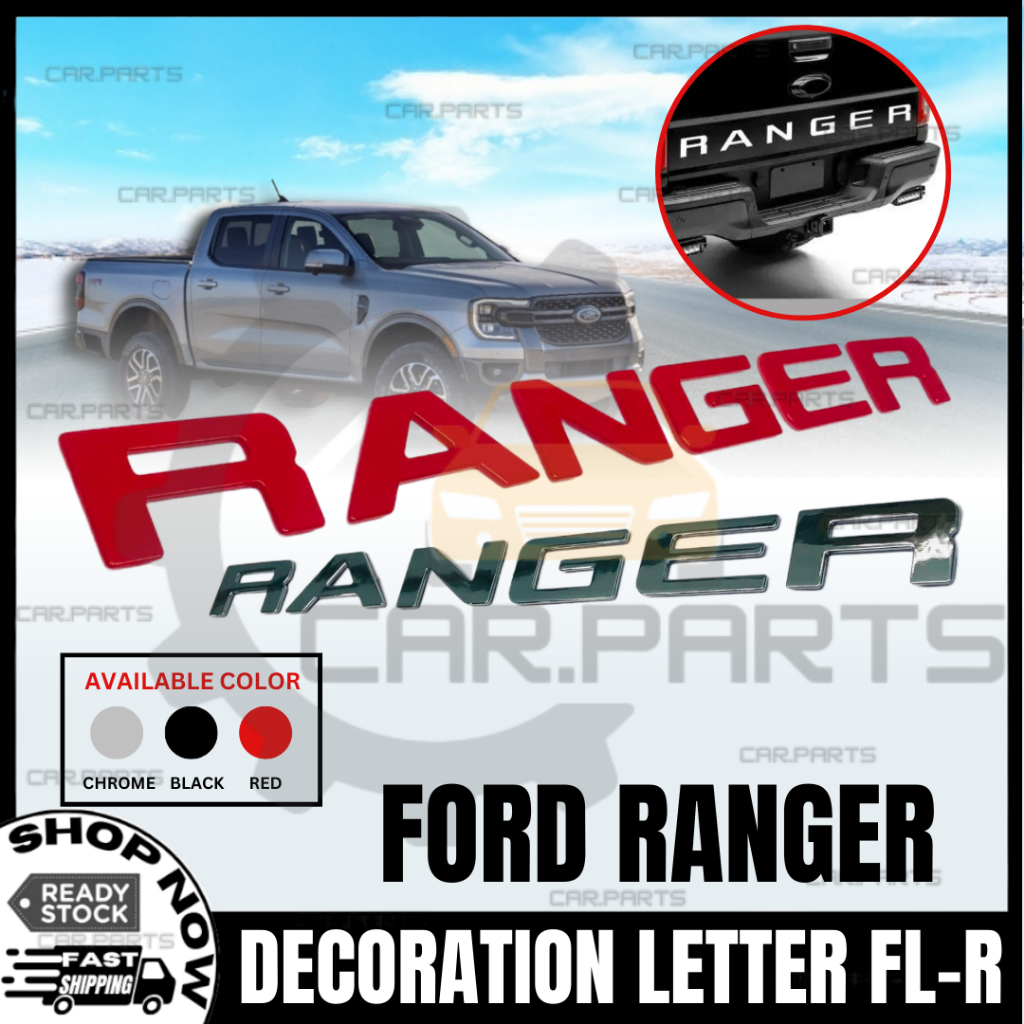CP (28mm) FORD RANGER DECORATION LETTER HOOD EMBLEM (BLACK/CHROME/BLACK ...