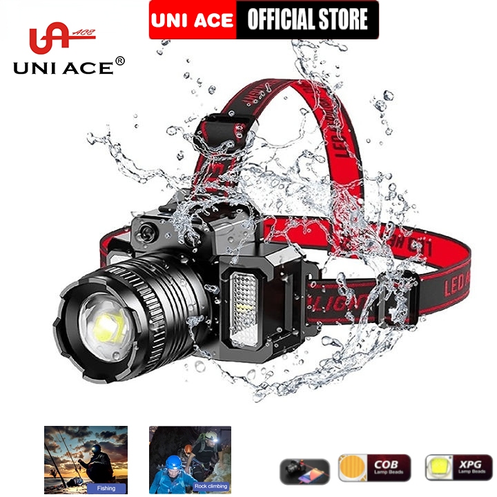 UNI ACE Headlamp Flashlight Headlight Water Proof Led Rechargeable ...