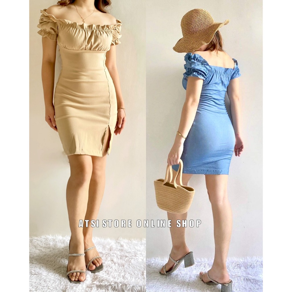 Mia Puff Dress/With Slit/Fitted Dress | Shopee Philippines