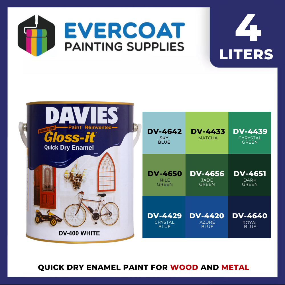 Davies Gloss-it QDE Paint for Wood / Furnitures 4L (Blues and Greens ...