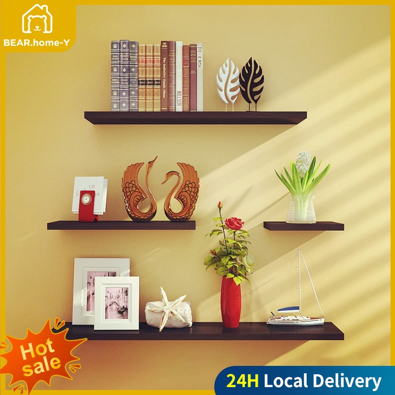 4pcs Wooden Shelf Wall Book Shelf Floating Hanging Shelves Display Rack ...
