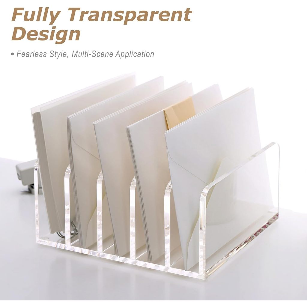 Clear Desktop File Organizer, 5 Compartments Acrylic Office Document ...