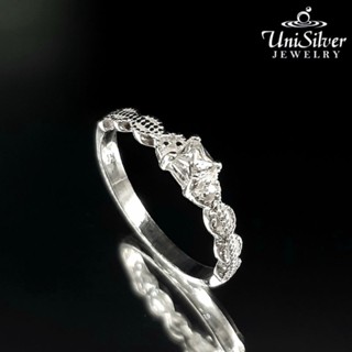 Unisilver 925 Sterling Silver Oval Link Band Ring With Princess Cut ...