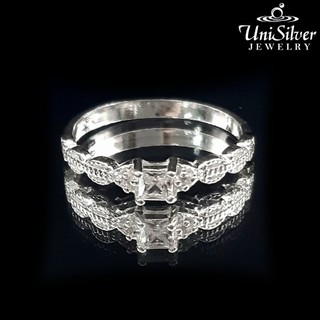 Unisilver 925 Sterling Silver Oval Link Band Ring With Princess Cut ...