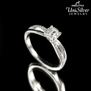 Unisilver 925 Sterling Silver Split-Shank Solitaire Engagement Ring ...