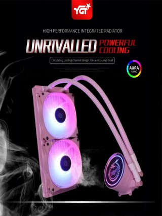 YGT DF-240 Pink CPU Liquid Cooler All-in-one Liquid CPU Cooler with 5v 3PIN Aura Sync RGB ...