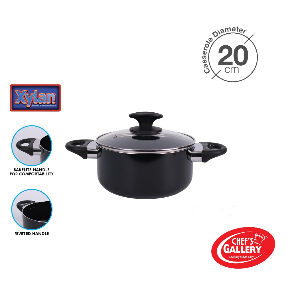 Chef's Gallery Xylan Non-Stick Casserole With Glass Lid 20cm Not ...