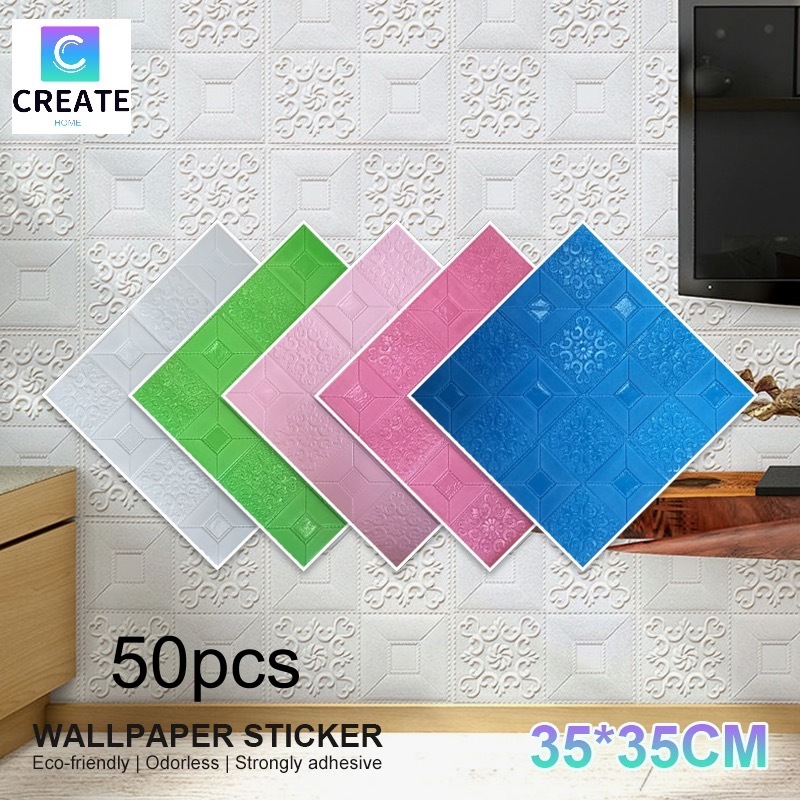BIG SALE!!! 50Pcs 35*35cm 3D wallpaper foam self-adhesive brick anti ...
