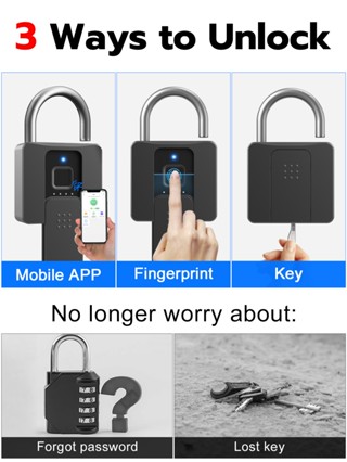 Waterproof Padlock Smart Fingerprint Padlock With Key Heavy Duty Door ...