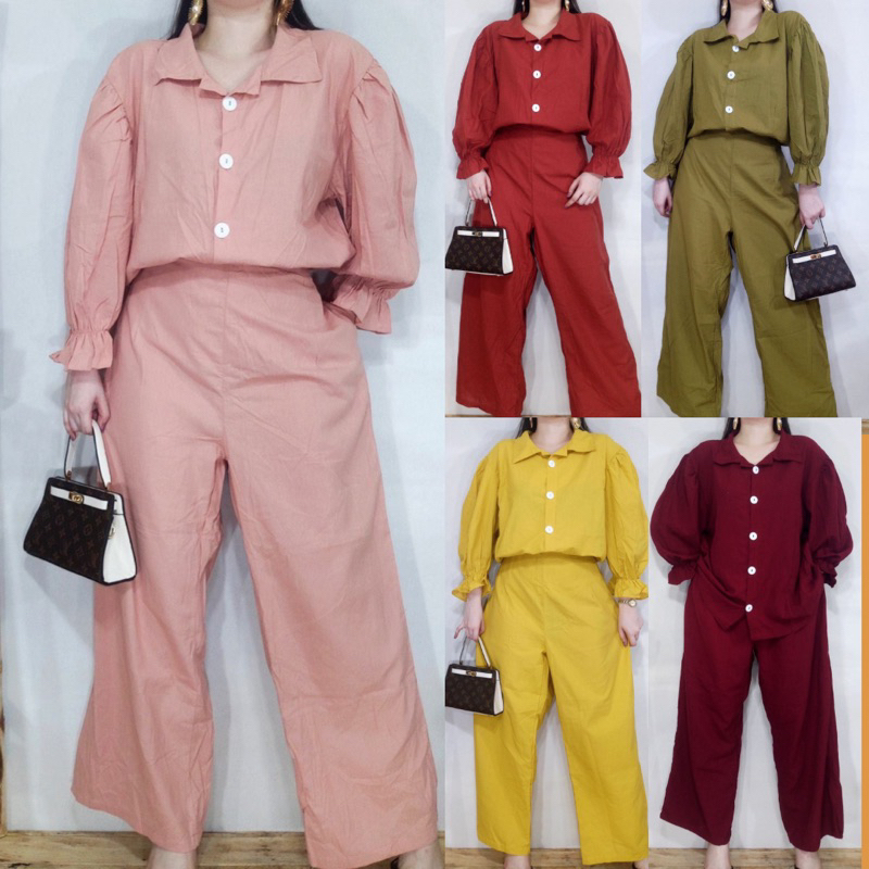 PLUS SIZE COORDS AURORA COTTON LINEN SETS OF LONGSLEEVE AND PANTS FIT ...