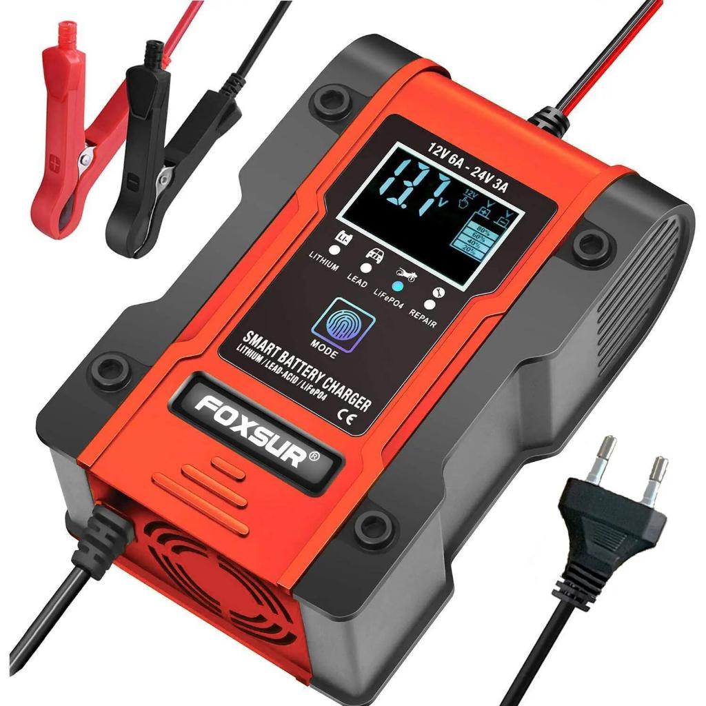 FOXSUR battery charger for car boat motorcycle Pulse Repair Lead acid ...