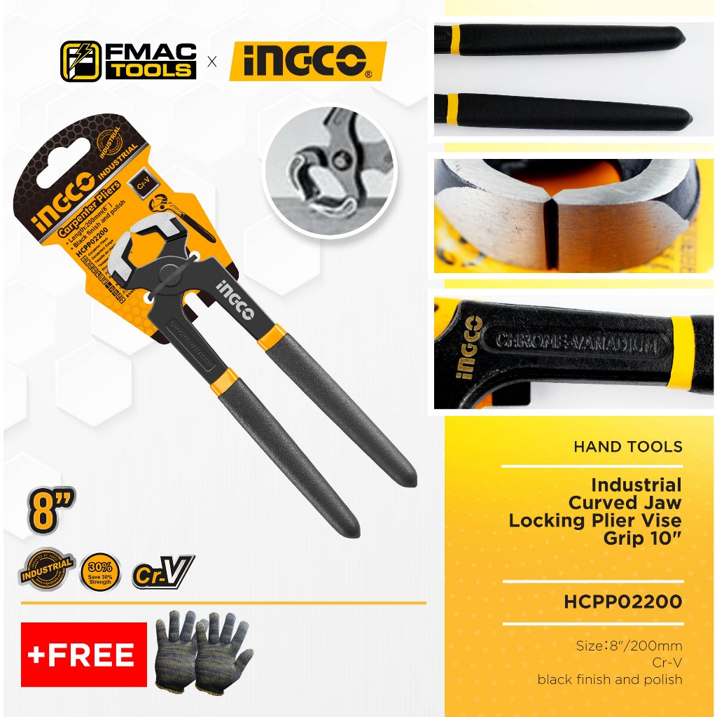 INGCO Industrial Carpenter Pliers 8" HCPP02200 + FREEBIES FMAC TOOLS ...